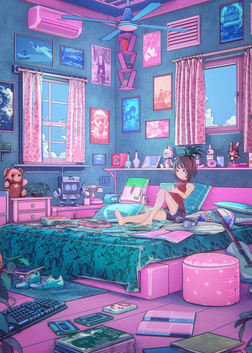 'Retro anime room' Poster, picture, metal print, paint by DM Designs ...
