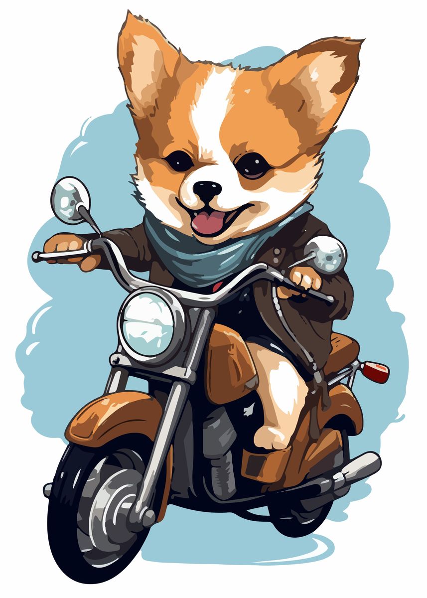 'Dog Riding Illustration' Poster, picture, metal print, paint by ...