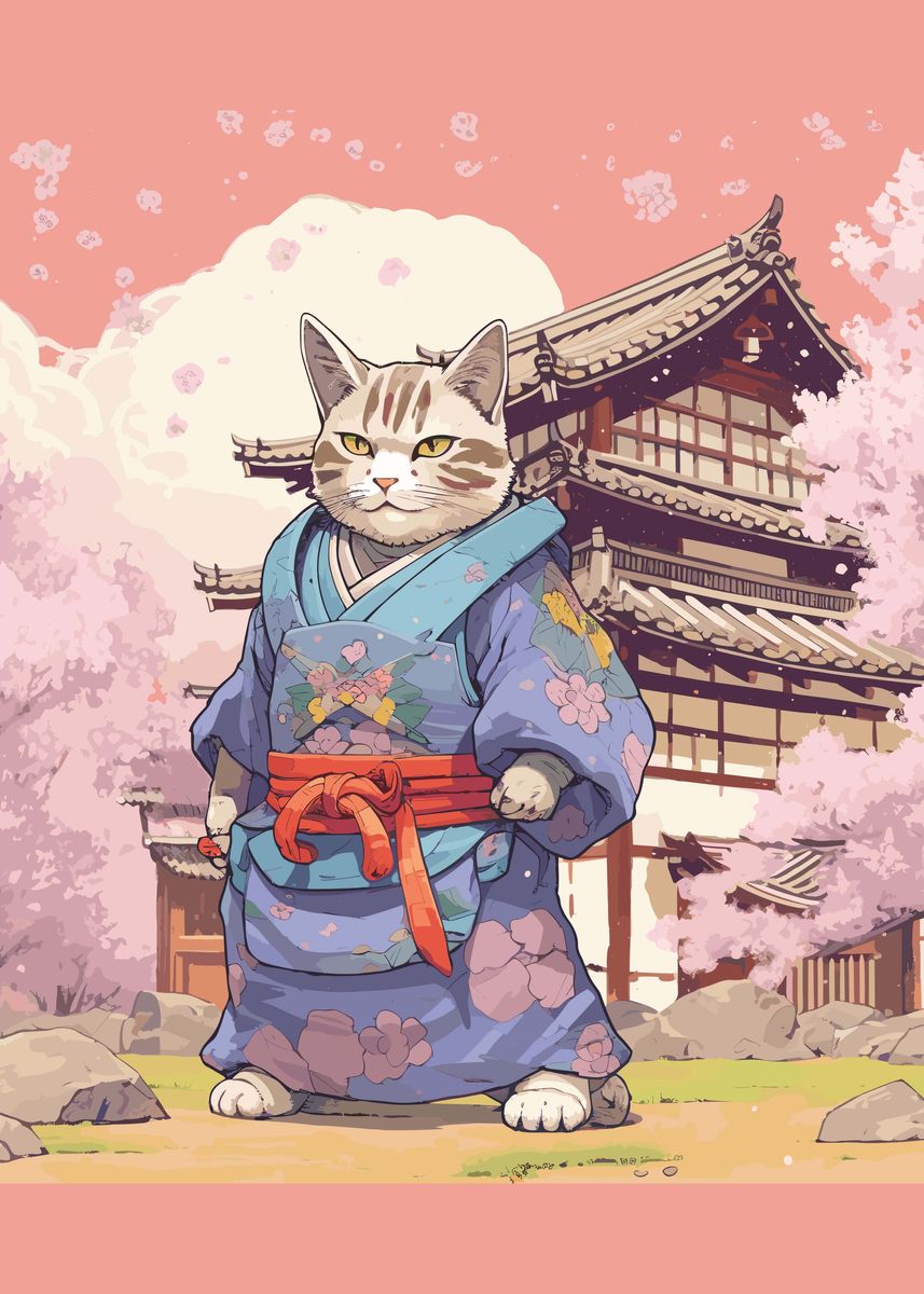 'Cat Samurai Japanese' Poster, picture, metal print, paint by Ivro Man ...