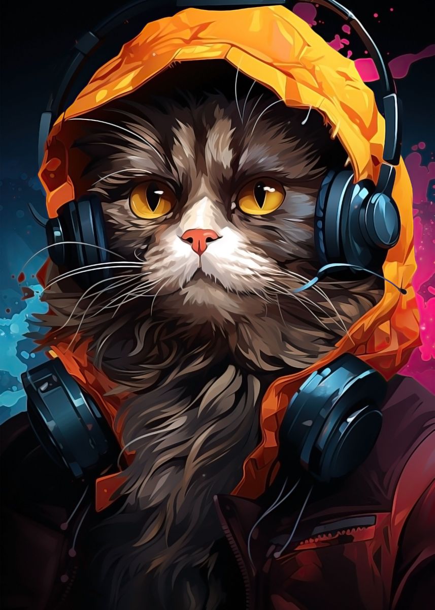 'cartoon fat cat gamer pop' Poster, picture, metal print, paint by ...