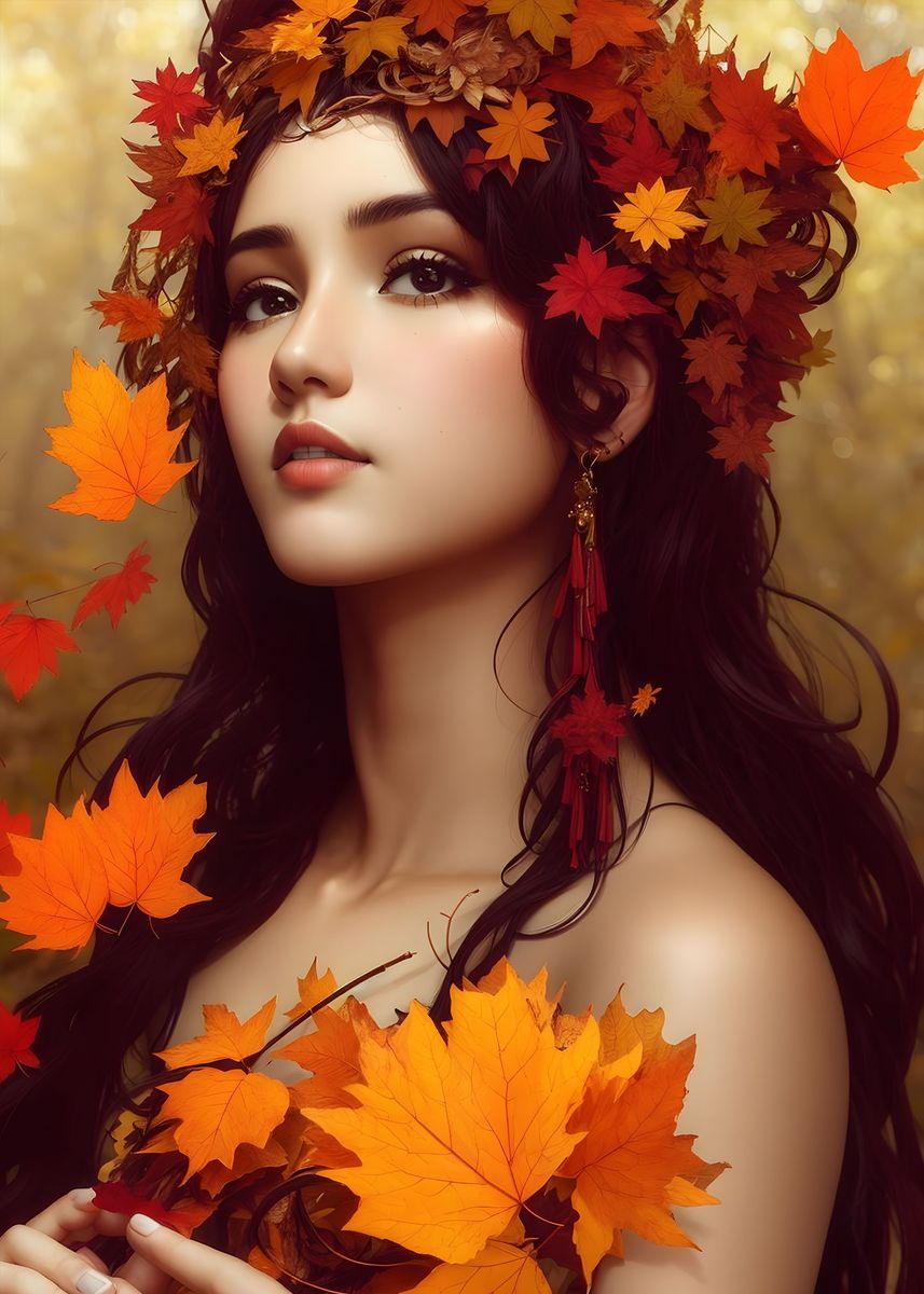 'Fall Leaves and Girl' Poster, picture, metal print, paint by Xăm Việt ...