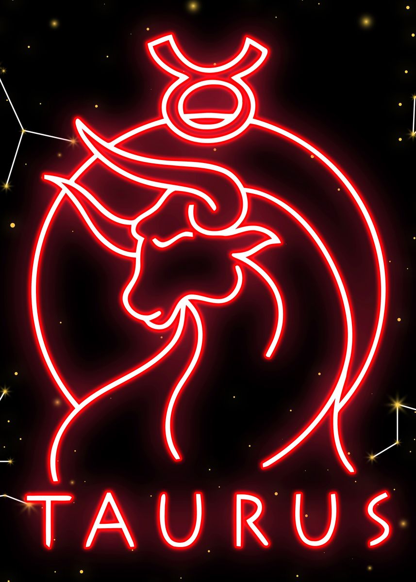 'taurus neon zodiac' Poster, picture, metal print, paint by Game On ...