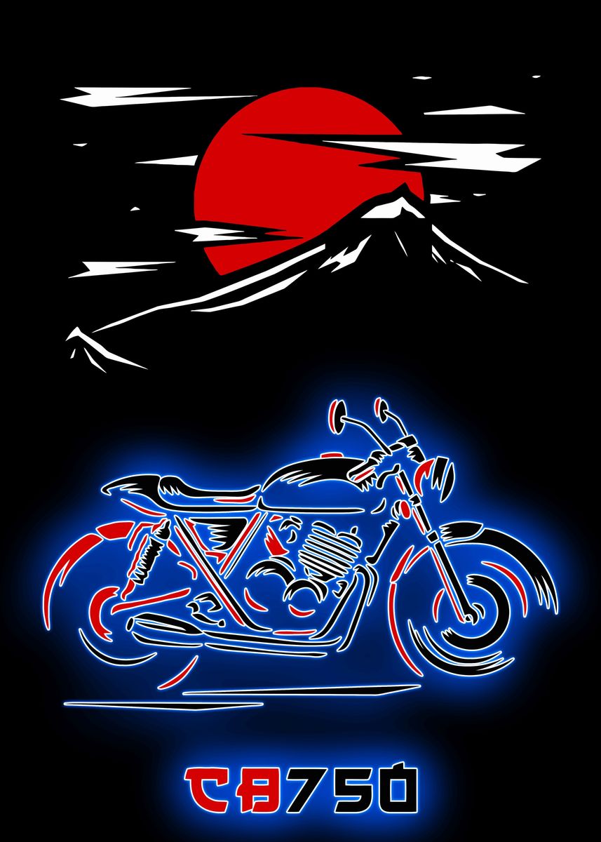 'CB750 Motor Neon Track' Poster, picture, metal print, paint by ...