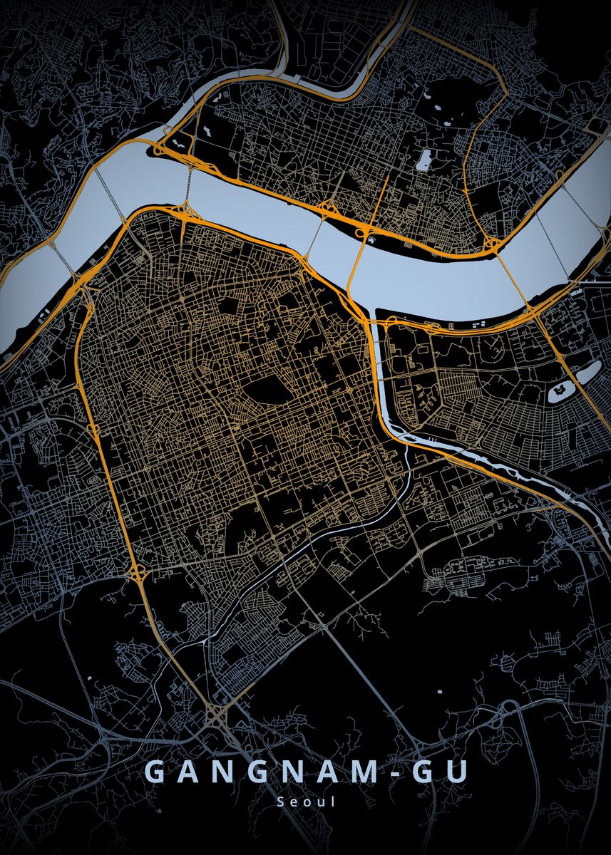'Gangnam gu Seoul Map' Poster, picture, metal print, paint by Deeo ...