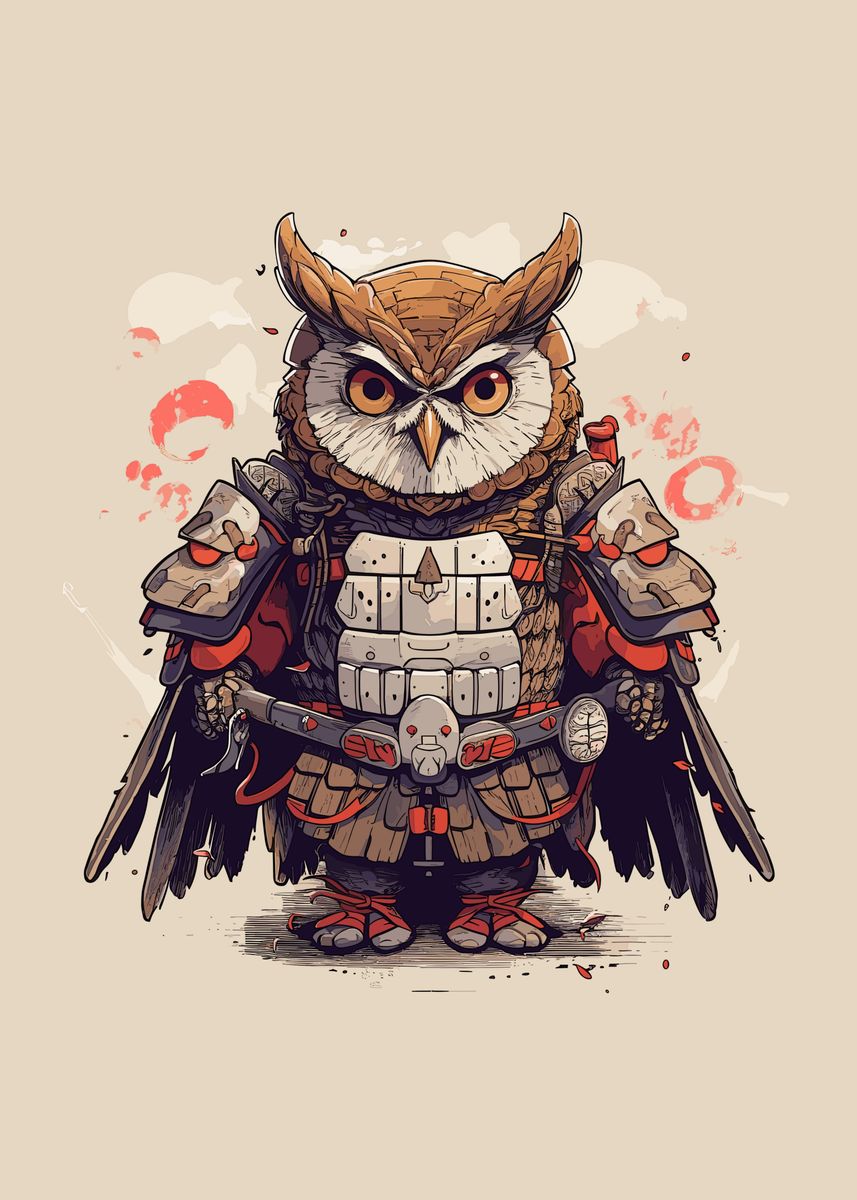 'samurai owl japan' Poster, picture, metal print, paint by Anime Manga ...