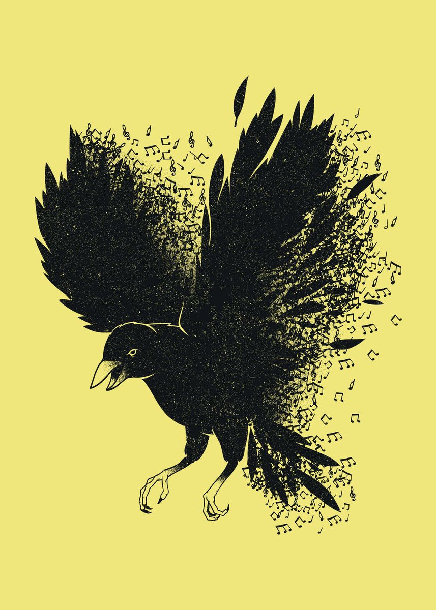 'Melting Crow Musical Notes' Poster, picture, metal print, paint by ...