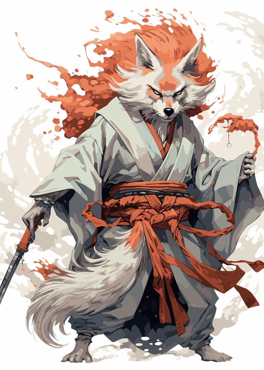'fox samurai animal' Poster, picture, metal print, paint by Anime ...