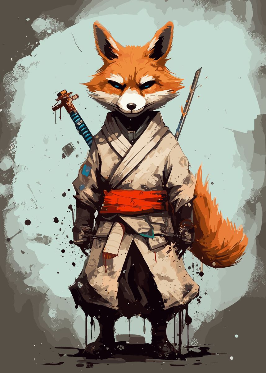 'fox samurai animal' Poster, picture, metal print, paint by Anime ...