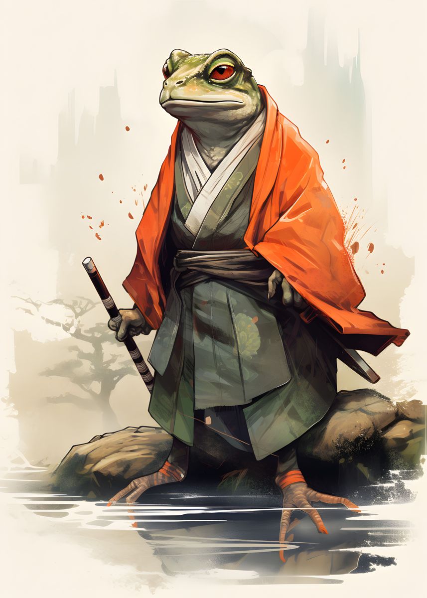 'Frog Samurai Warrior Toad' Poster, picture, metal print, paint by ...