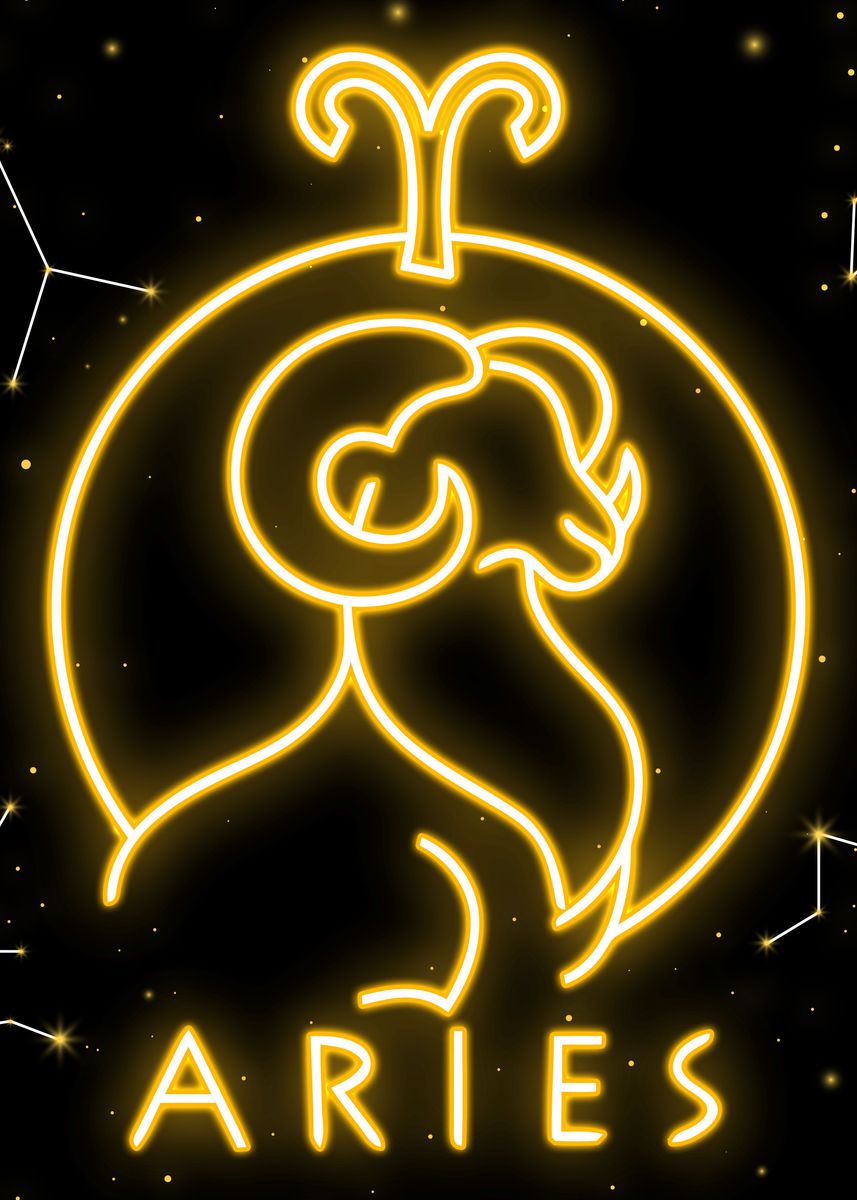 'aries neon zodiac' Poster, picture, metal print, paint by Game On ...