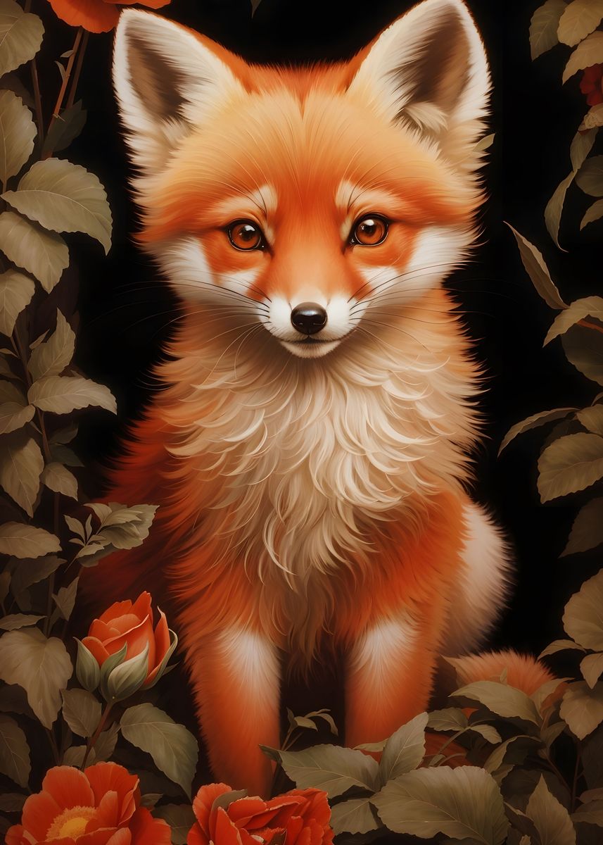 'Red Fox Rose' Poster, picture, metal print, paint by Xăm Việt | Displate