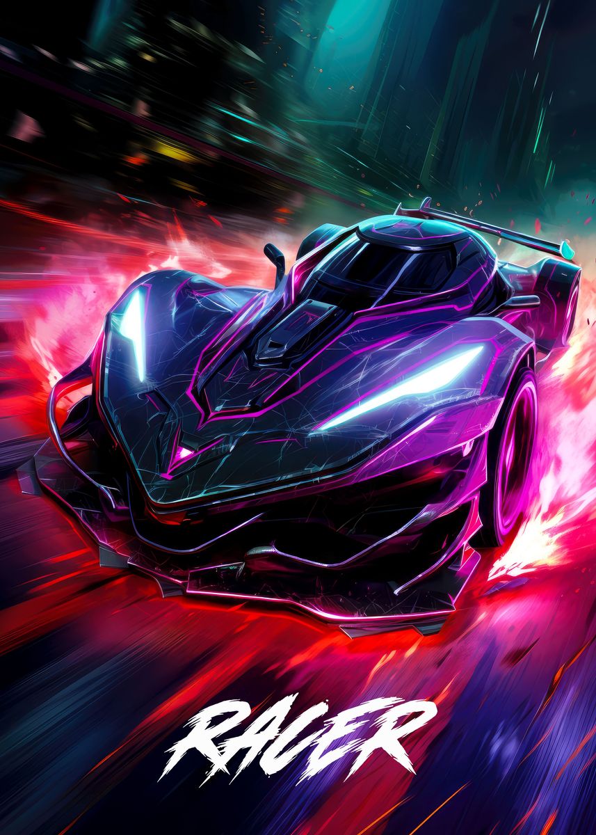 'Racer Futuristic Sport Car' Poster, picture, metal print, paint by ...