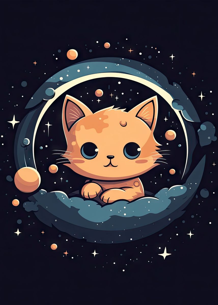 'Cosmic Kitten' Poster, picture, metal print, paint by Fotios Pavlopoulos | Displate