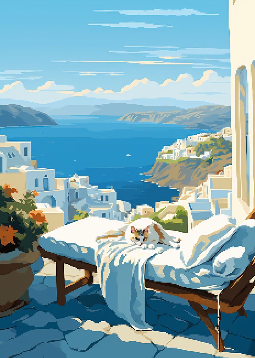 'Greece Cat Pixel Art' Poster, picture, metal print, paint by LVTFCO ...