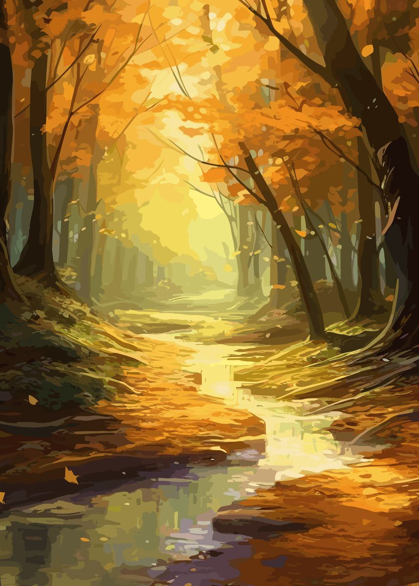 'Beautiful Autumn Forest' Poster, picture, metal print, paint by Violet ...