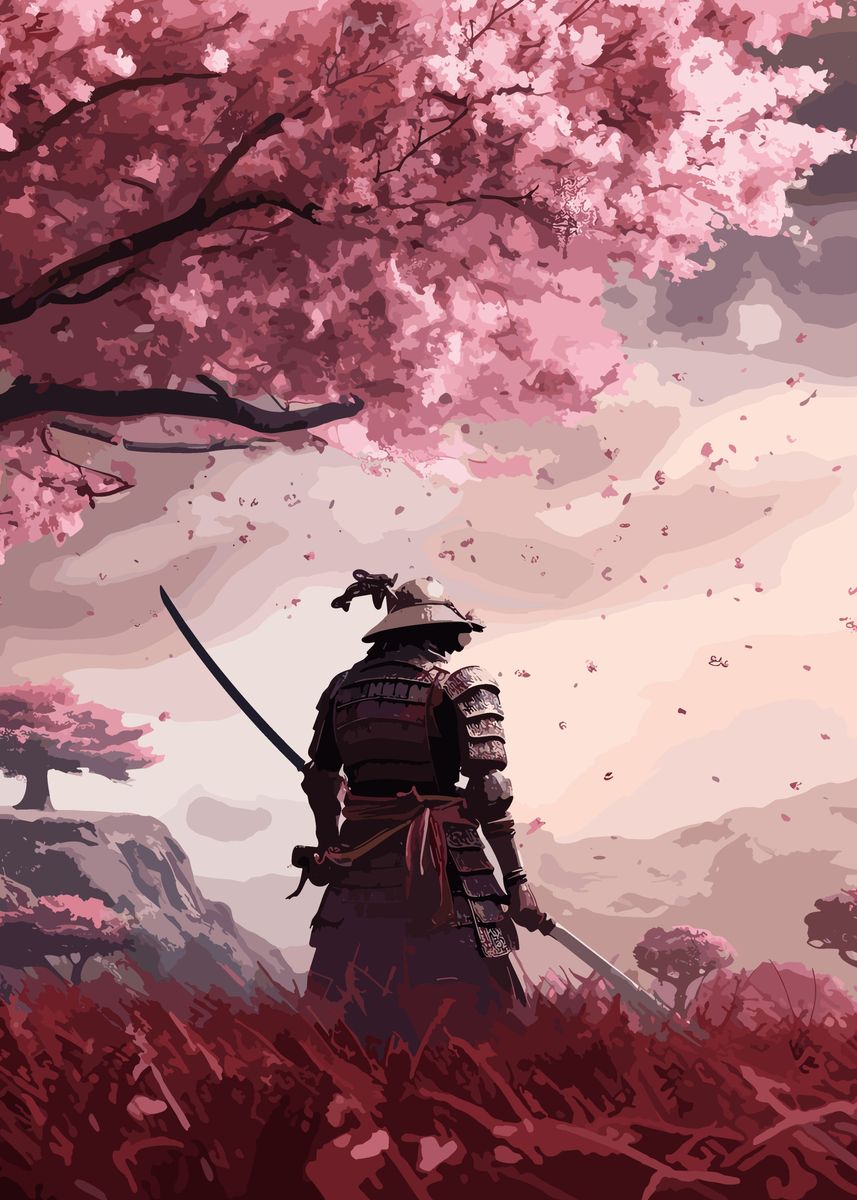 'samurai cherry blossom jap' Poster, picture, metal print, paint by ...