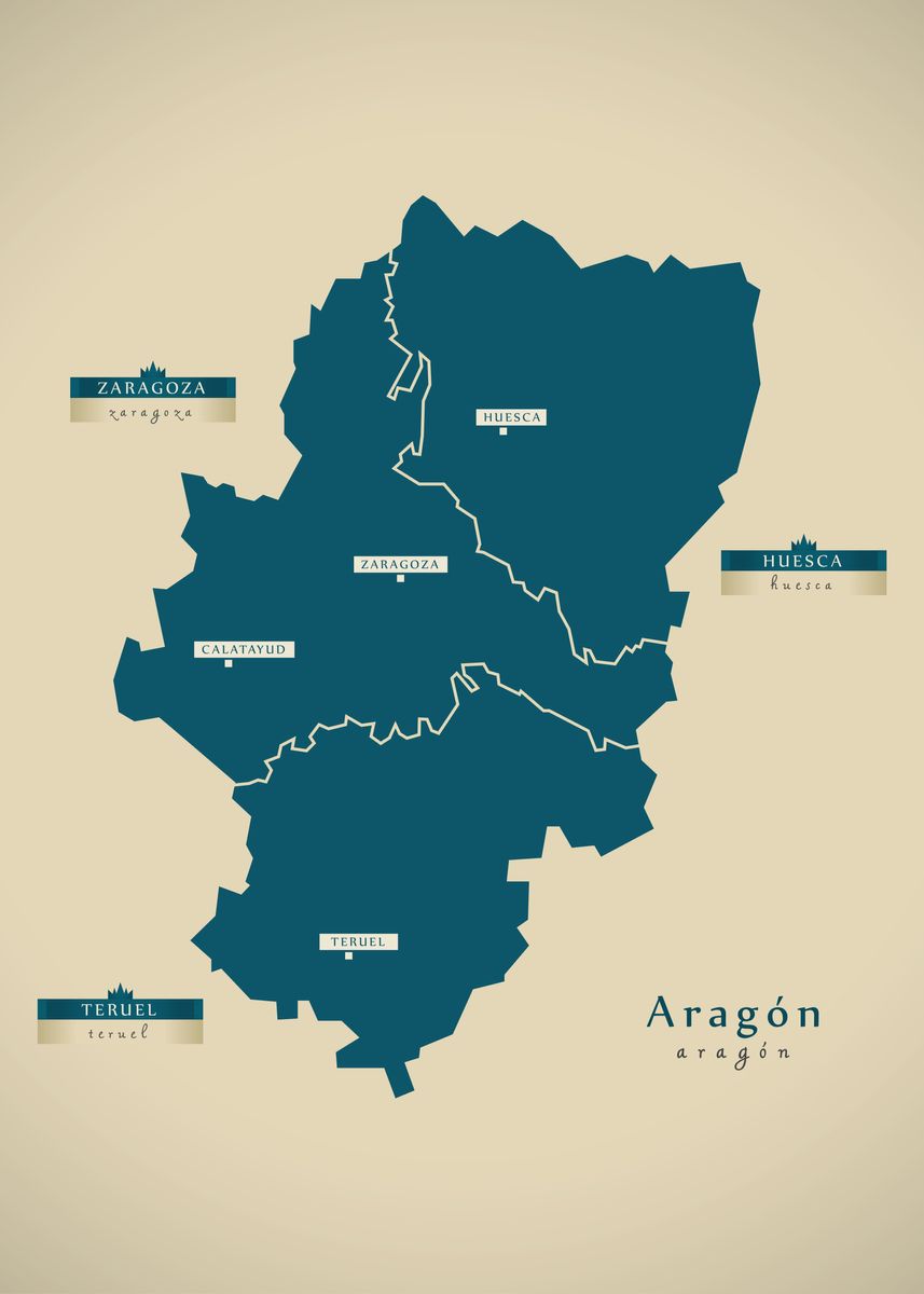 'Aragon Spain region map' Poster, picture, metal print, paint by Ingo ...