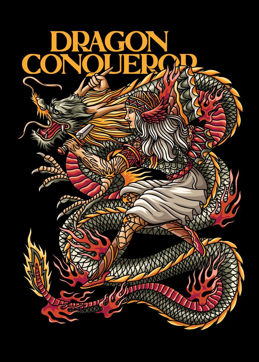 'Women Dragon Tattoo Text' Poster, picture, metal print, paint by ...