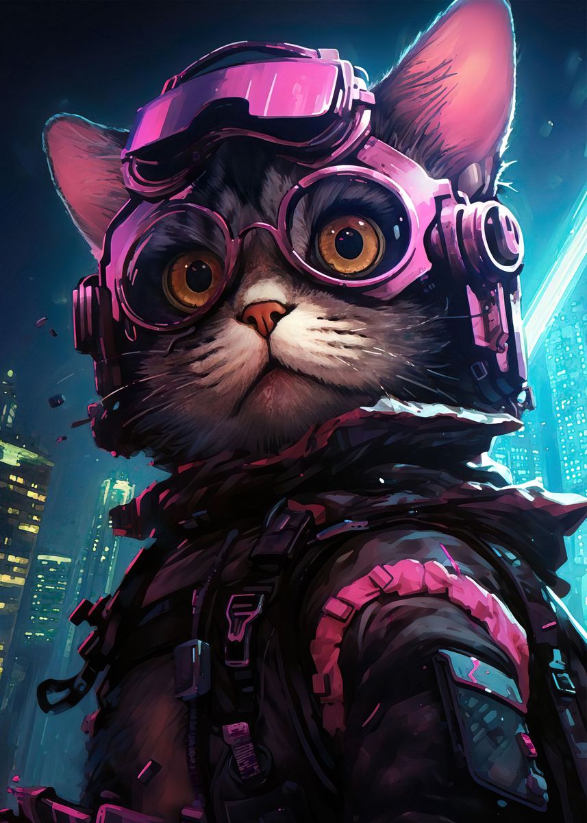 'Cute Cyberpunk Cat' Poster by Nerdworld 1 | Displate