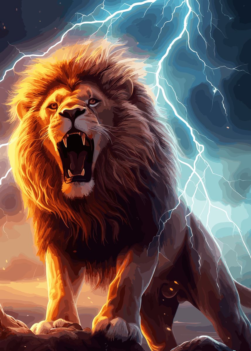 'Aggressive Angry Lion' Poster, picture, metal print, paint by Lorelei ...