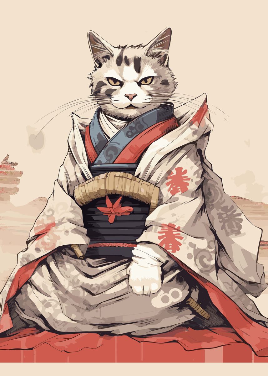 'Cat Samurai Japanese' Poster, picture, metal print, paint by Ivro Man ...
