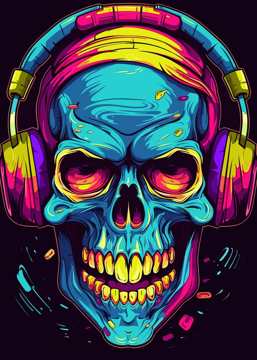 'Skull Synthwave' Poster, picture, metal print, paint by Kristofer ...
