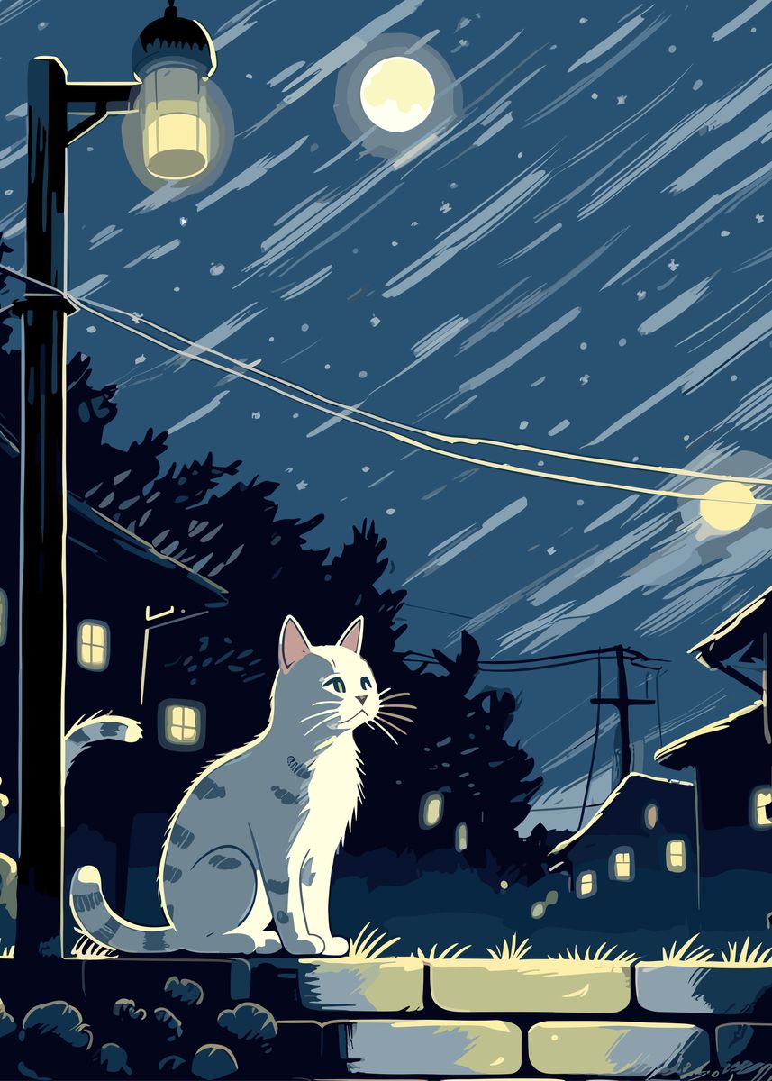 'The Moon Night Cat Japan' Poster, picture, metal print, paint by ...