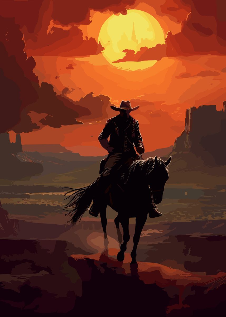 'Lone Rider Sunset' Poster, picture, metal print, paint by benjamin ...