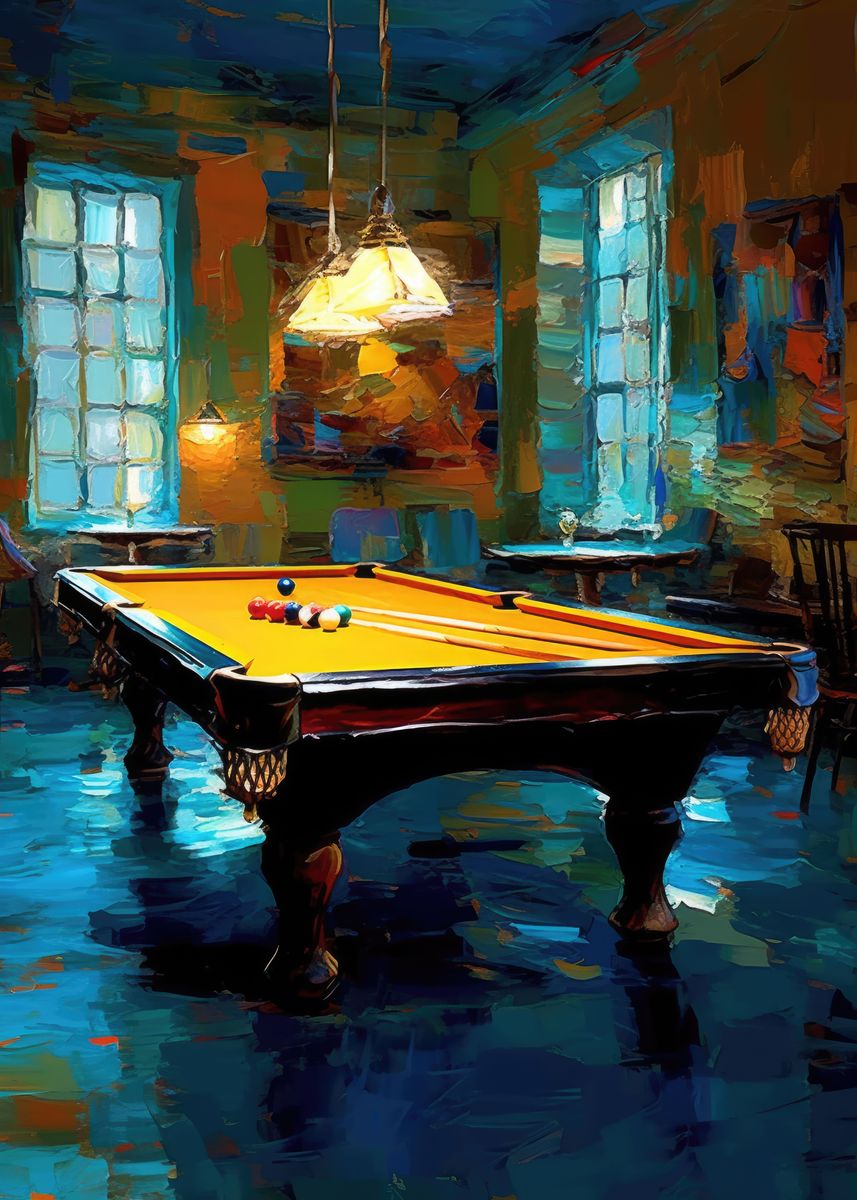 'Billiard Table Blue' Poster, picture, metal print, paint by Stylianos ...