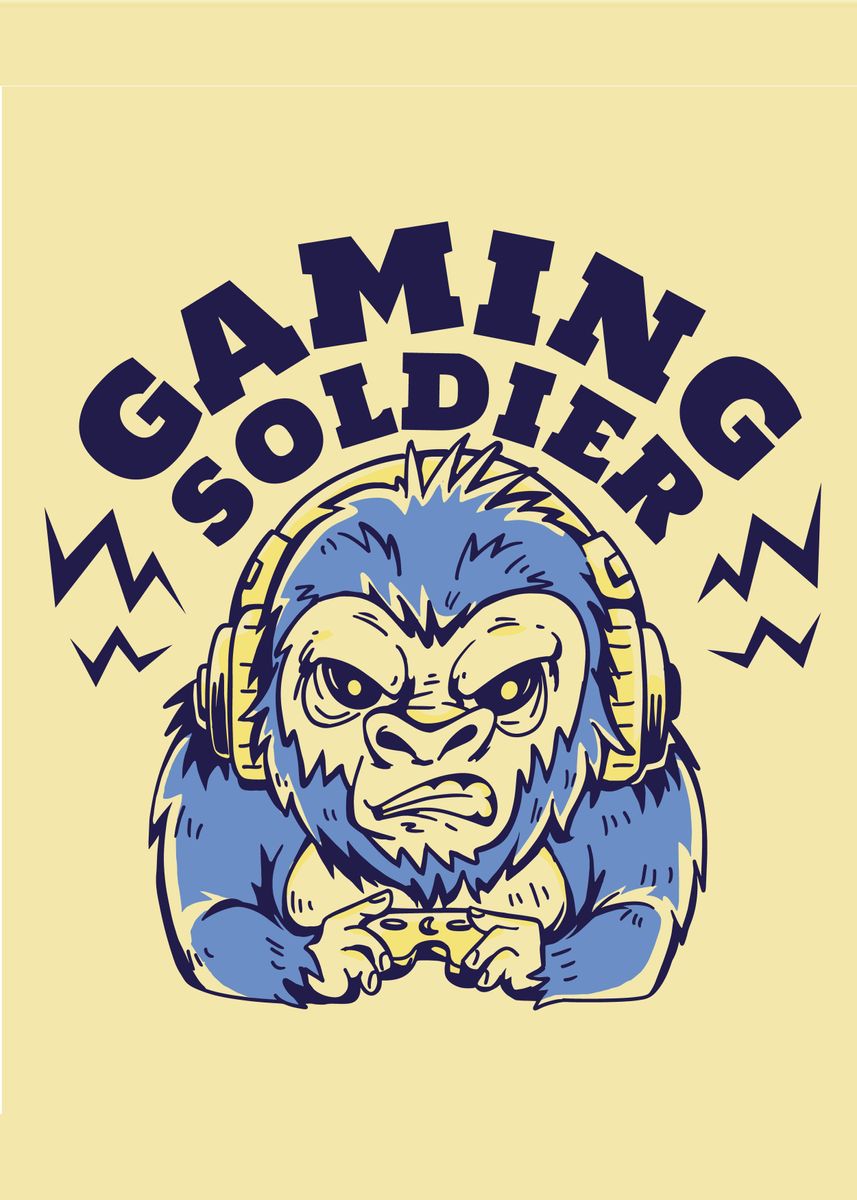 'Gaming Solider Gorilla' Poster, picture, metal print, paint by Susan ...