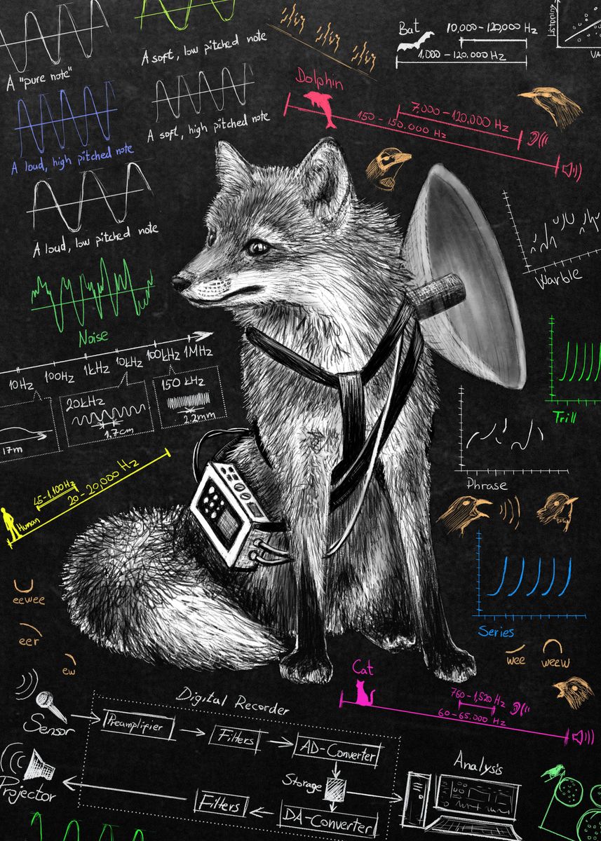 'Fox in Bioacoustics B' Poster, picture, metal print, paint by Hris ...