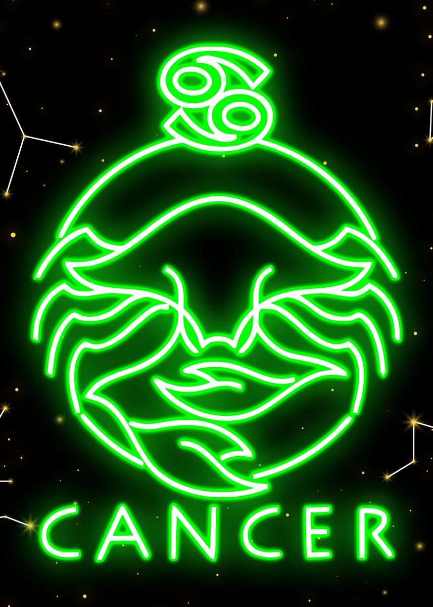 'cancer neon zodiac' Poster by Game On | Displate