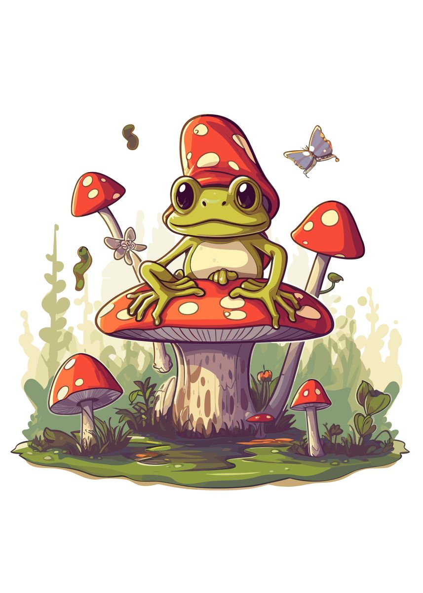 'Frog Mushroom Cute ' Poster, picture, metal print, paint by MICHELLE ...