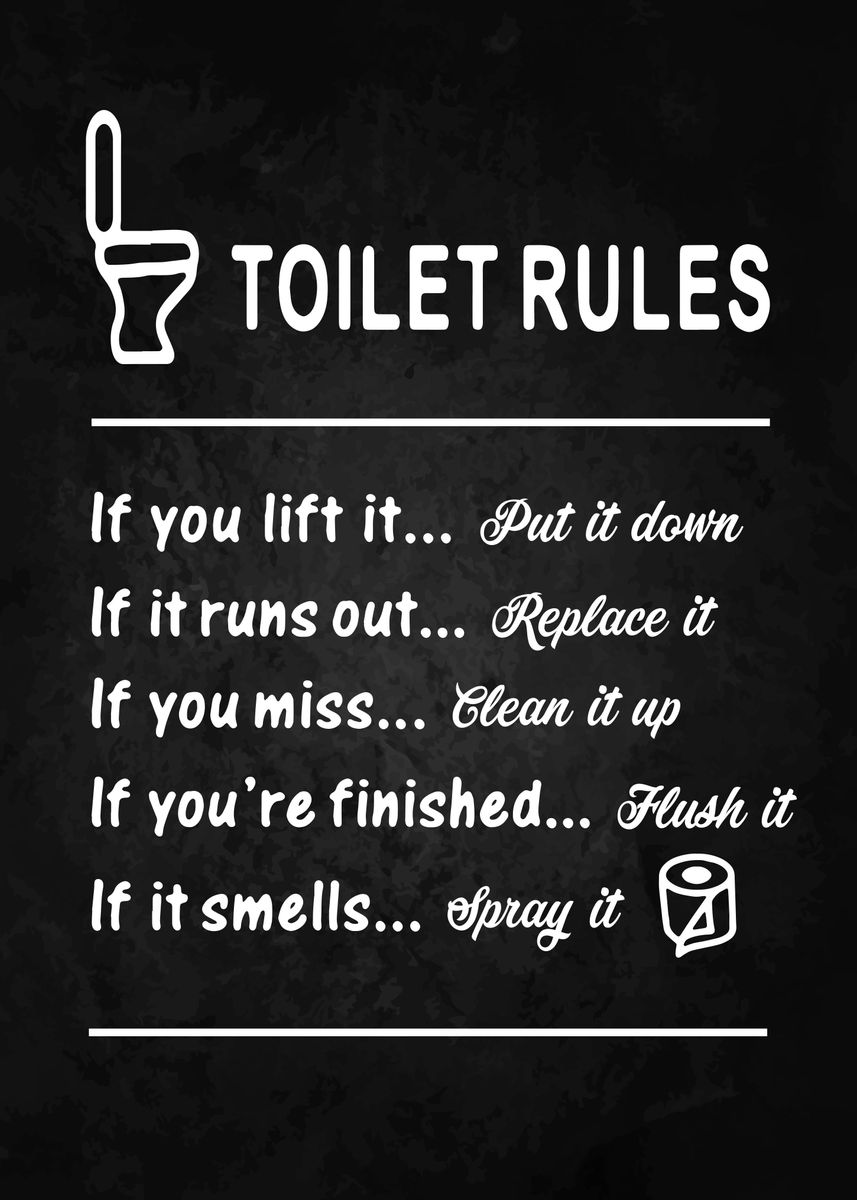 'Toilet Rules Funny ' Poster, picture, metal print, paint by Metal ...