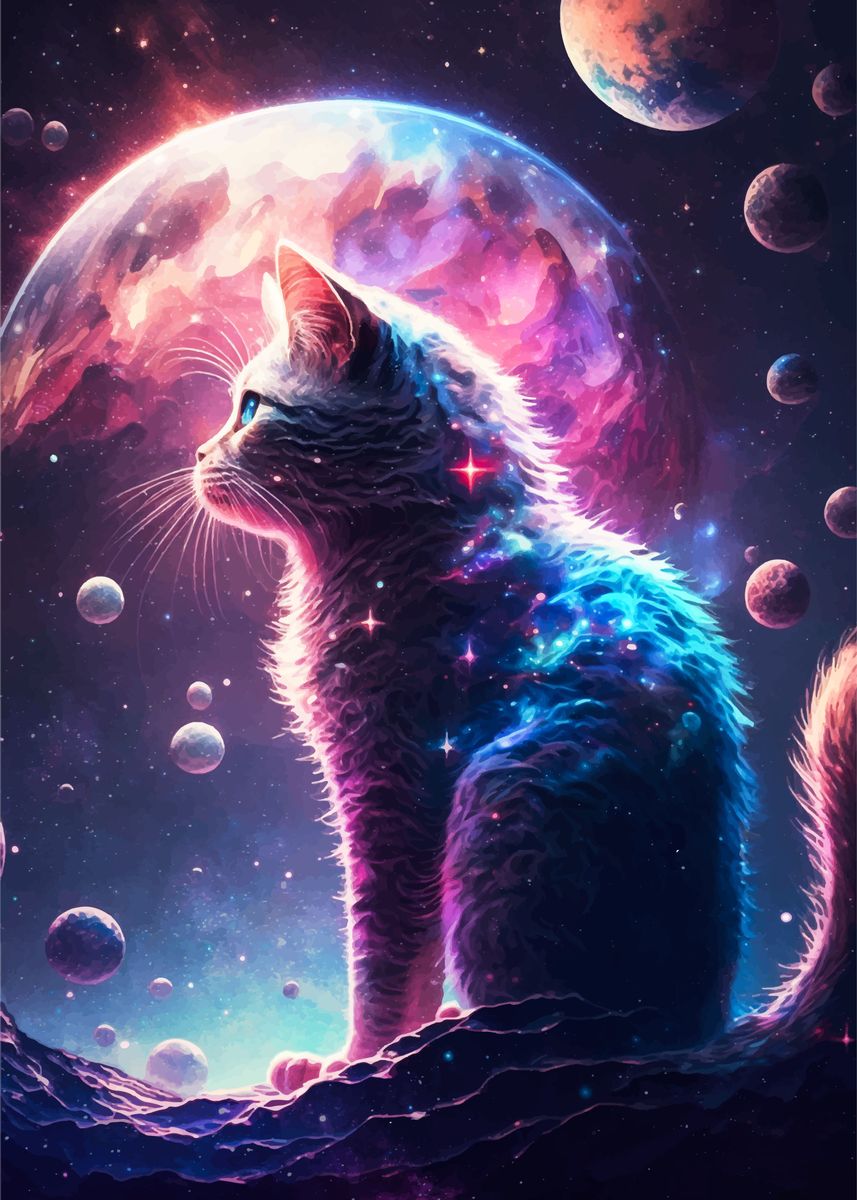 'Cosmic Cat' Poster, picture, metal print, paint by Bloomoon | Displate