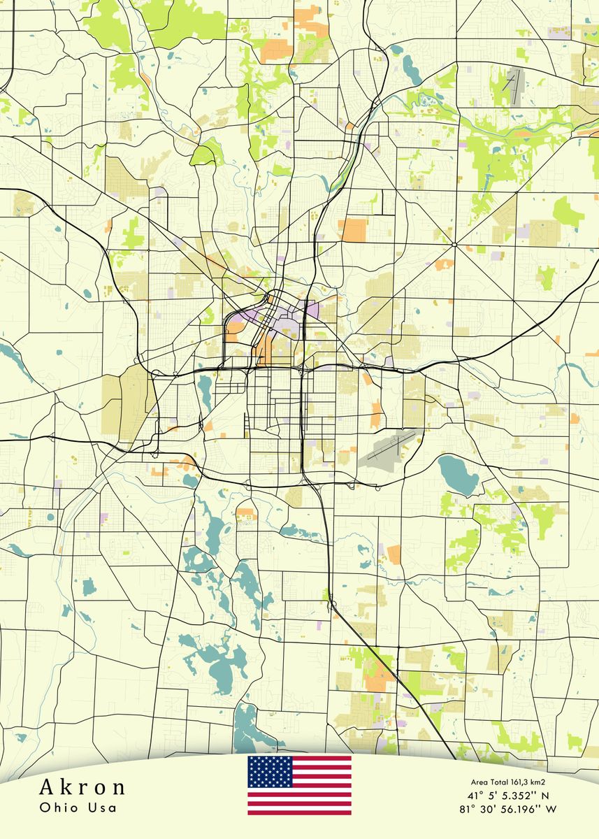 'Akron Ohio Usa' Poster, picture, metal print, paint by Yates Madeline ...