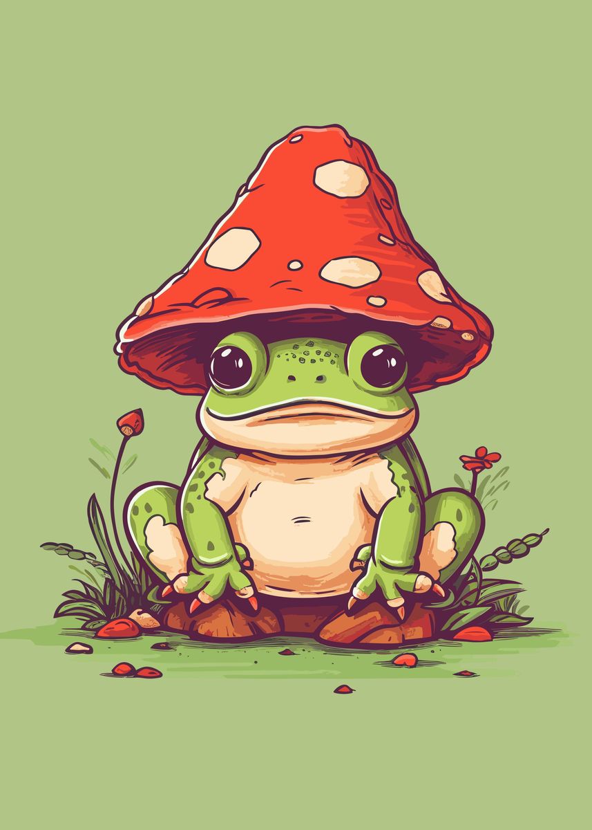 'Frog Mushroom Cute ' Poster, picture, metal print, paint by MICHELLE ...