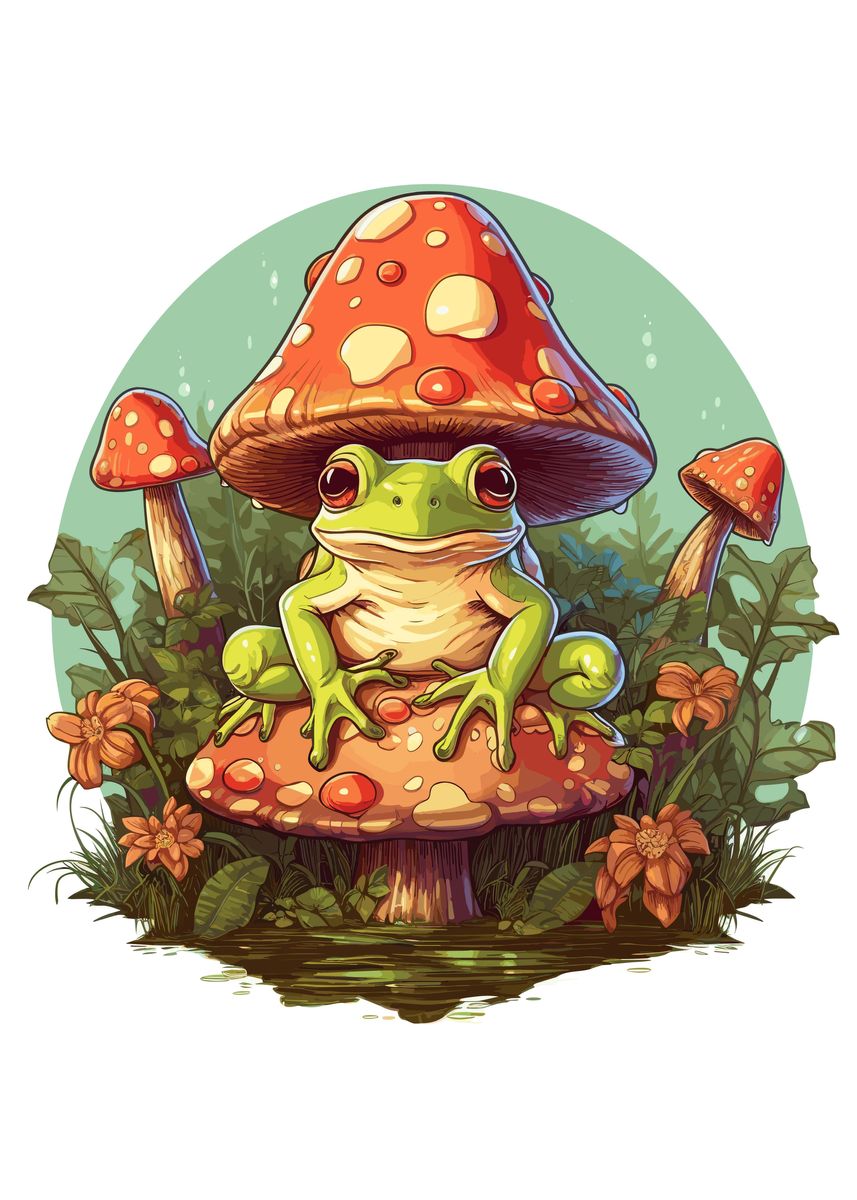 'Frog Mushroom Cute ' Poster, picture, metal print, paint by MICHELLE ...