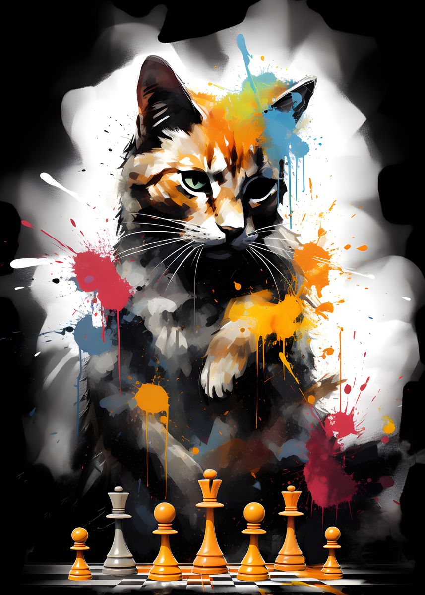 'Cat Chess Master' Poster, picture, metal print, paint by Chris Nolan ...