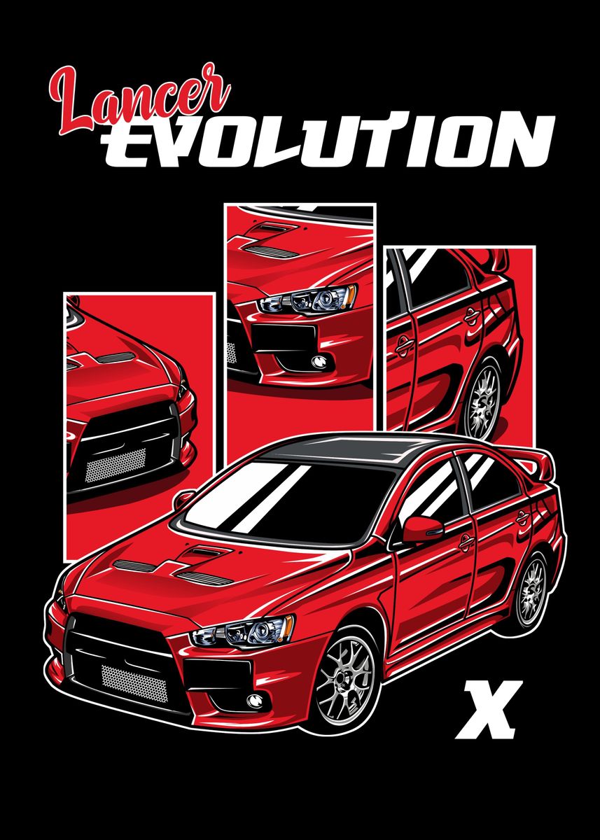 'Mitsubishi Lancer Evo X' Poster, picture, metal print, paint by The ...