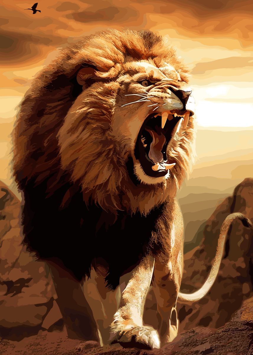 'Aggressive Angry Lion' Poster, picture, metal print, paint by Lorelei ...