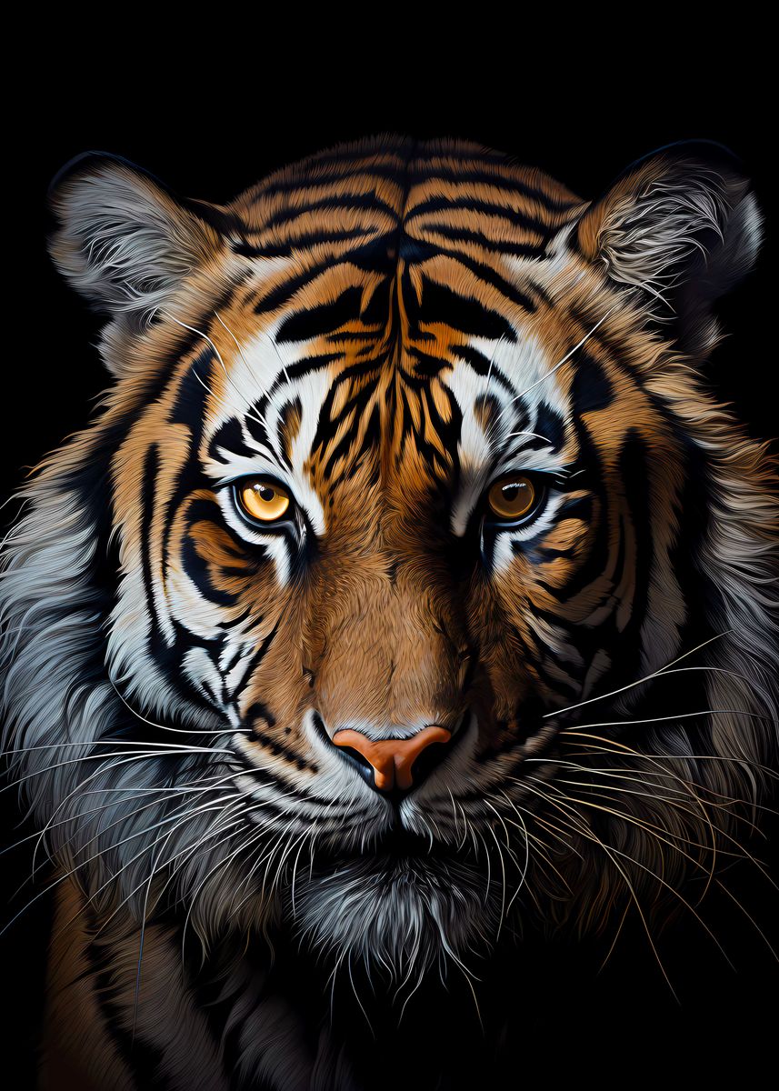 'Tiger Face' Poster, picture, metal print, paint by Hexor | Displate