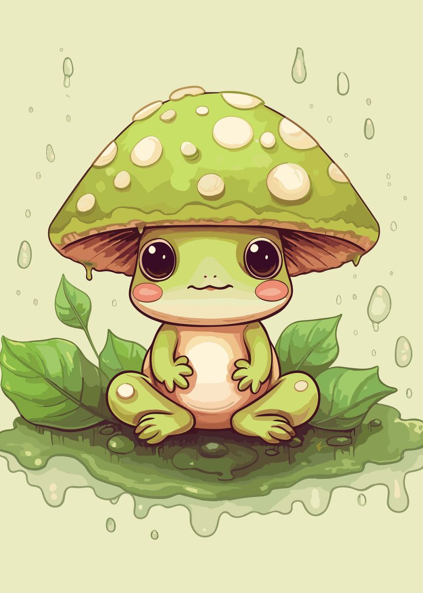 'Frog Mushroom Cute ' Poster, picture, metal print, paint by MICHELLE ...