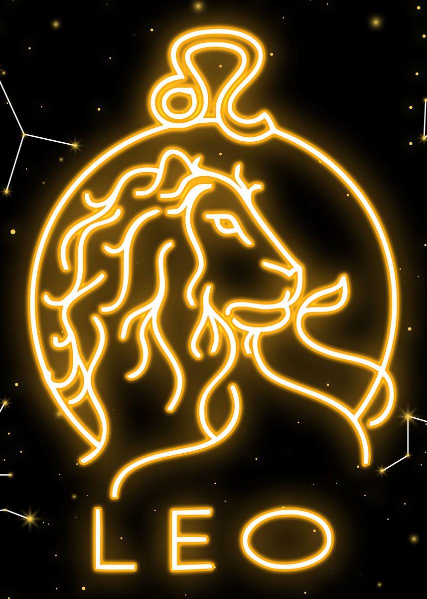 'leo neon zodiac' Poster, picture, metal print, paint by Game On | Displate