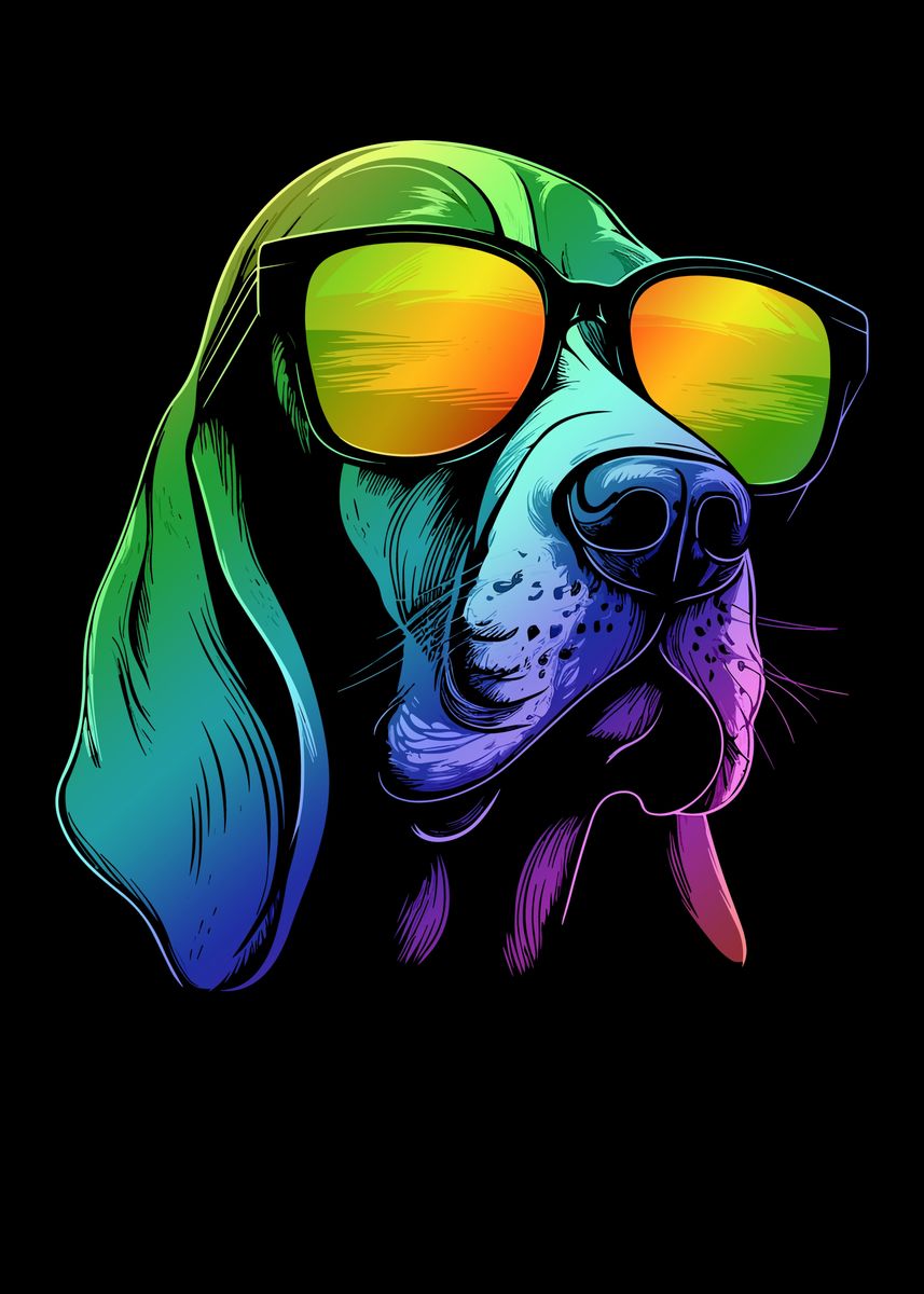 'Basset Hound Sunglasses' Poster, picture, metal print, paint by Ellie Queen | Displate