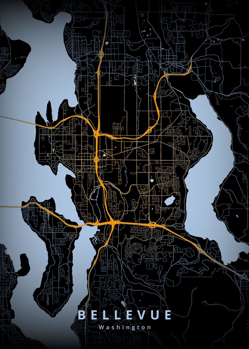 'Bellevue Map' Poster, picture, metal print, paint by Deeo | Displate