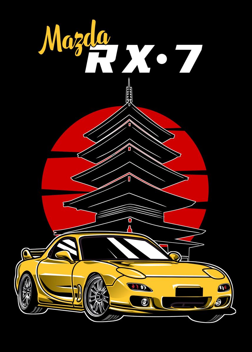 'MAZDA RX7' Poster, picture, metal print, paint by The Miracle | Displate