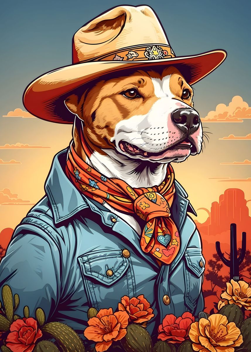 'Pitbull Dog Cowboy' Poster, picture, metal print, paint by Xăm Việt ...
