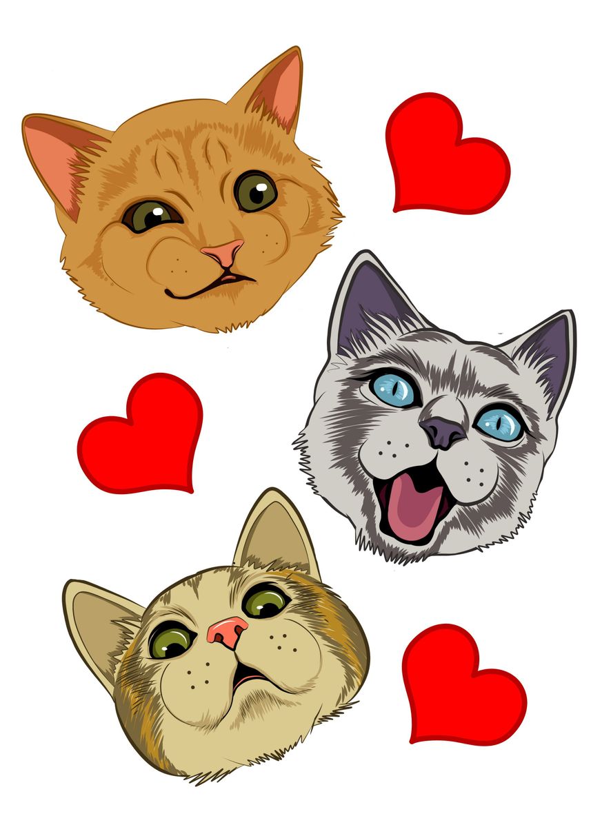 'Cute Cat Love Love Love Lo' Poster, picture, metal print, paint by P U ...