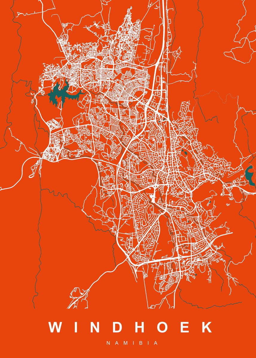 'MAP WINDHOEK NAMIBIA' Poster, picture, metal print, paint by UrbanMaps ...